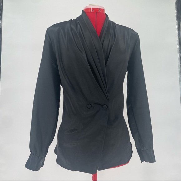 Vintage | Tops | Vintage Barrie Pace Black Satin Gathered Wrap Blouse ...